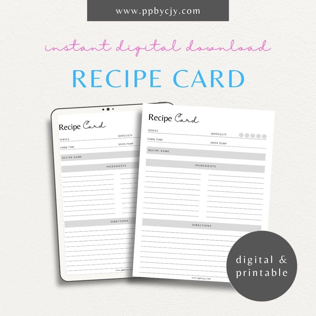 Recipe Card Binder Insert | Cooking Reference Sheet Organizer | Family ...