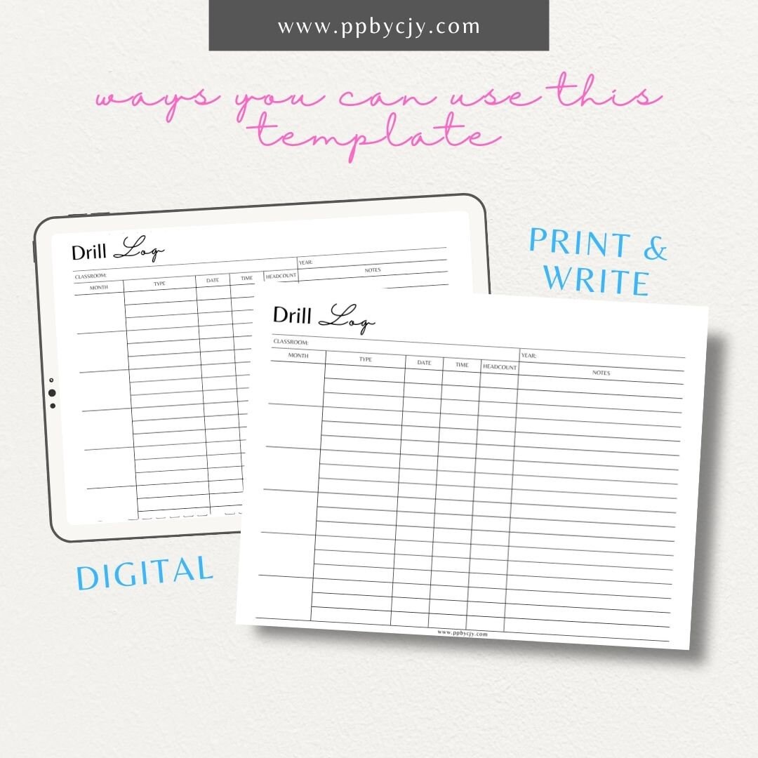 Classroom Drill Log Printable Template | Digital Download | Emergency ...