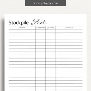 Stockpile List Printable Template | Digital Download | Emergency ...