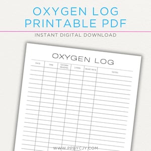 Oxygen Log Printable | Oxygen Level & Therapy Tracker | Medical Health ...