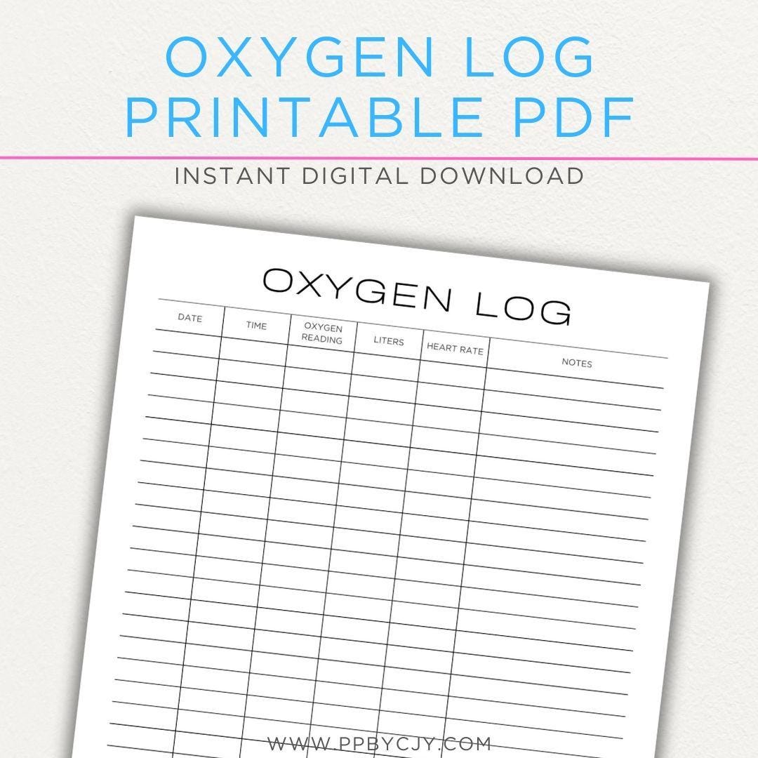 Oxygen Log Printable | Oxygen Level & Therapy Tracker | Medical Health ...