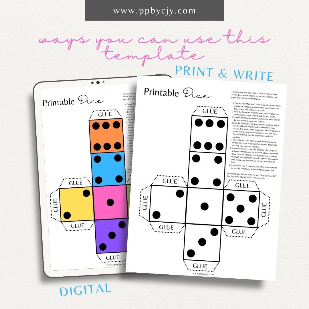 Dice Game Printable Template Digital Download Fun Family Activity Dice ...