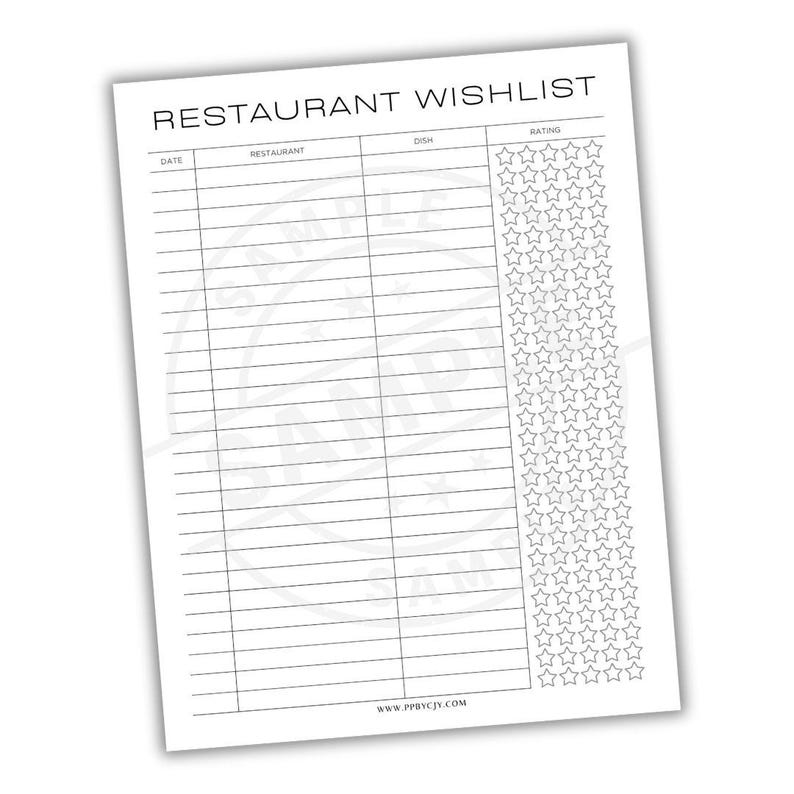 Restaurant Review Printable Template | Digital Download Dining ...