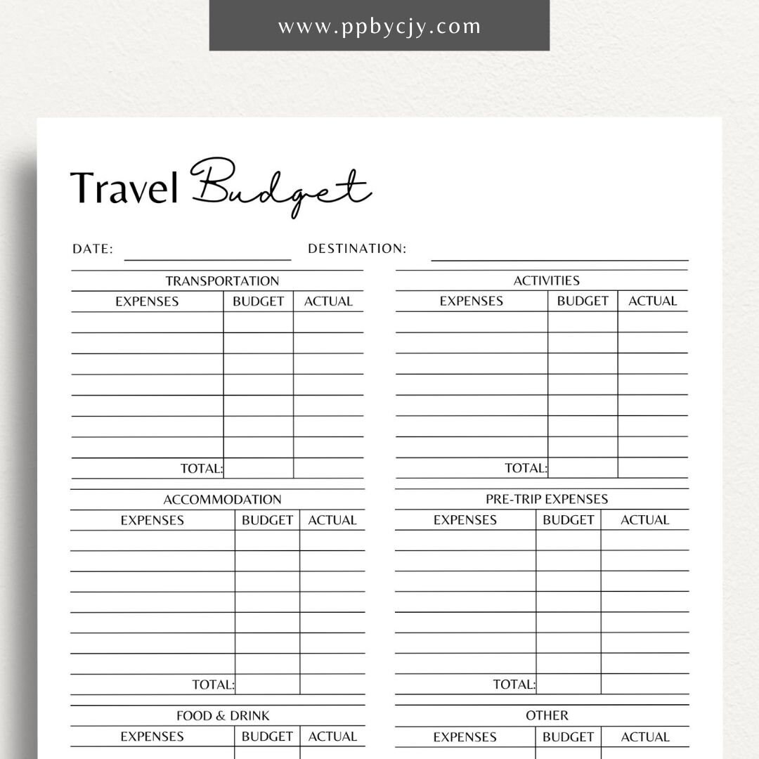 Travel Budget Planner Vacation Expense Finance Tracker Holiday Spending ...