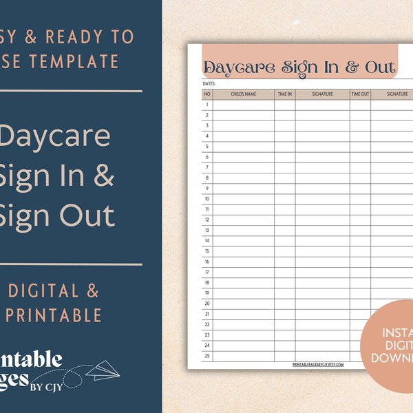 Daycare Check in Sheet - Etsy