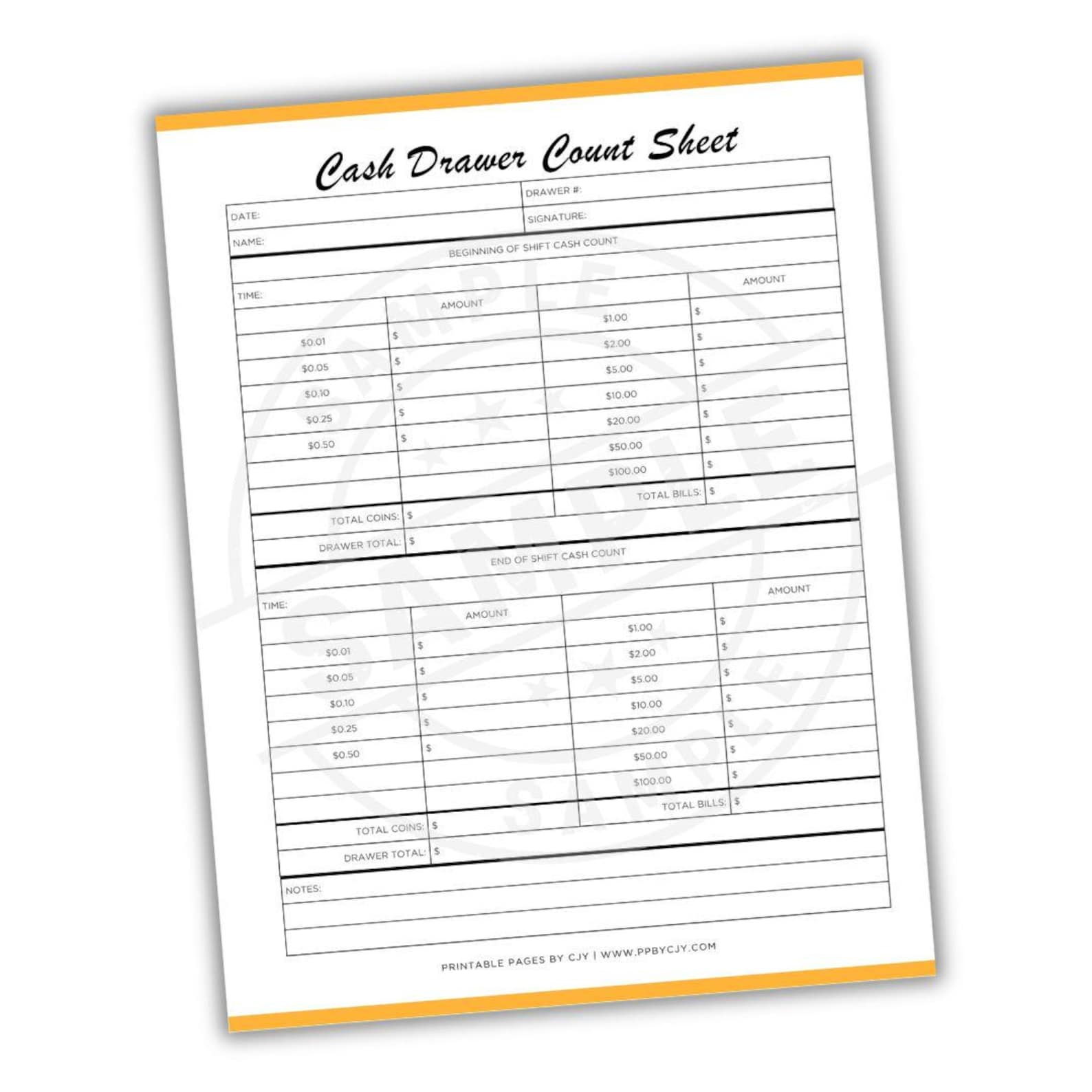 Cash Drawer Count Sheet | Retail Business Money Tracking (PDF Download ...