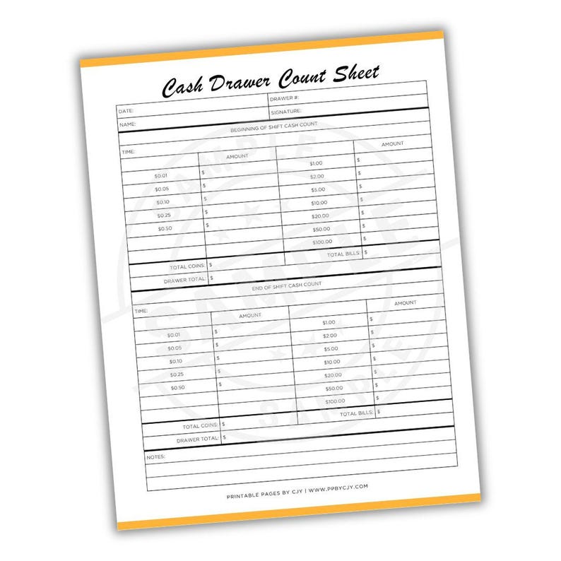 Cash Drawer Count Sheet | Retail Business Money Tracking (PDF Download ...