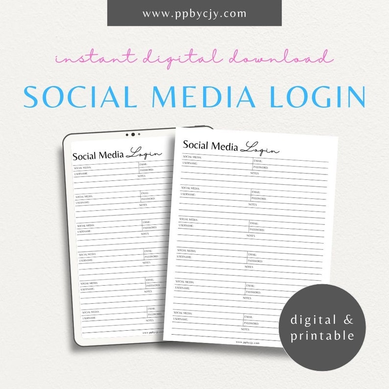 Social Media Login Tracker | Online Account Manager Log | Digital ...
