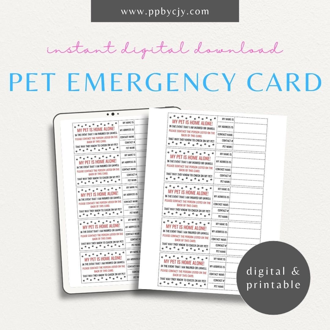 Pet Emergency Card Pet Home Alone Card Dog Home Alone Wallet Card Cat ...