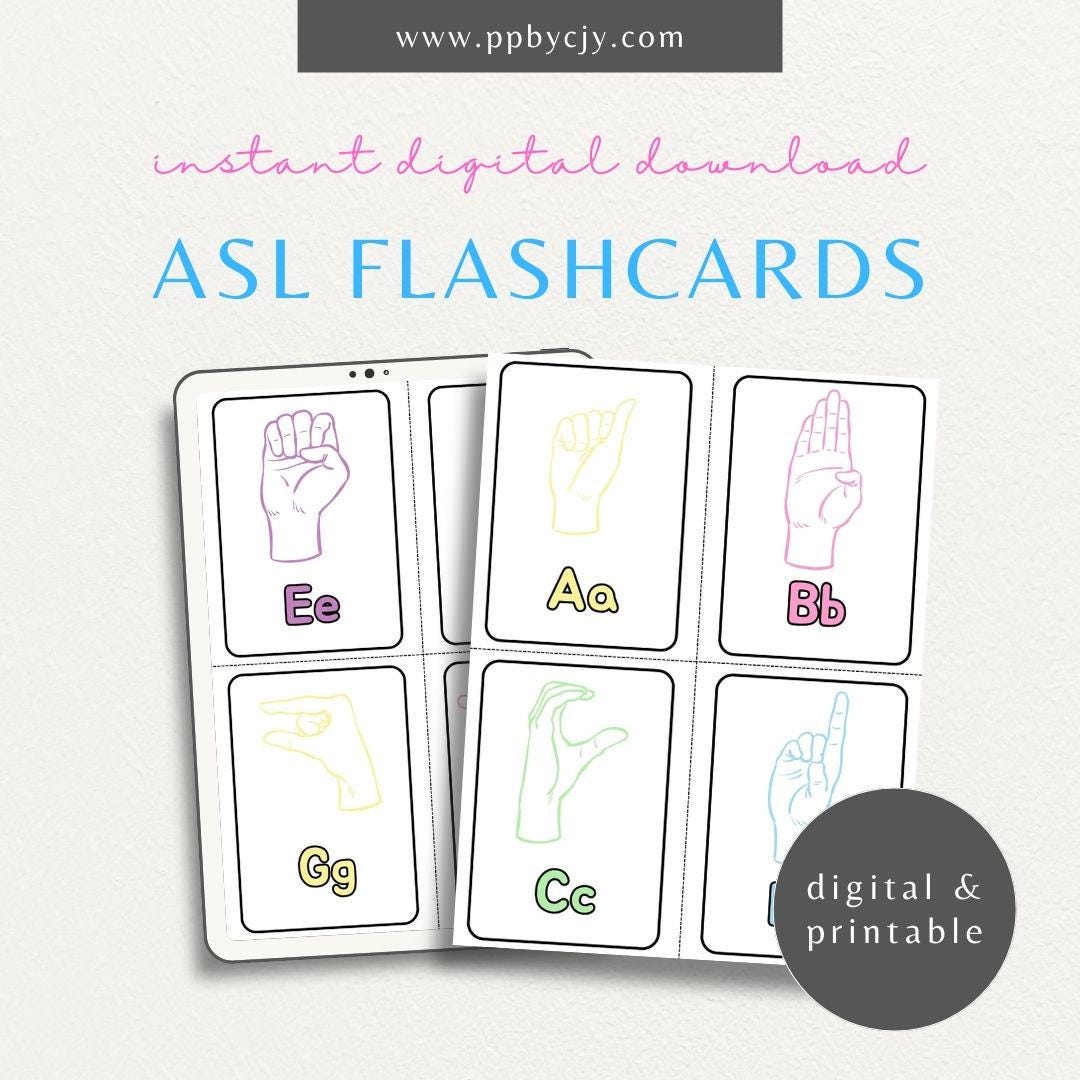ASL Alphabet & Number Flashcards Printable 4 per Page Print and Cut ...