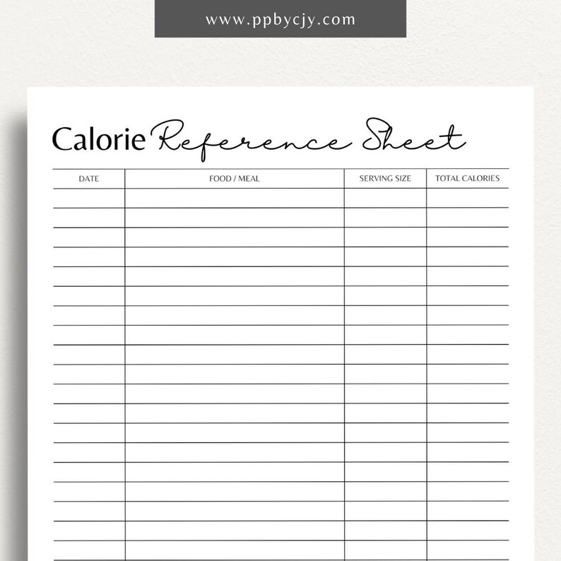 Calorie Counting Reference Sheet Weight Loss Nutrition Calorie List ...