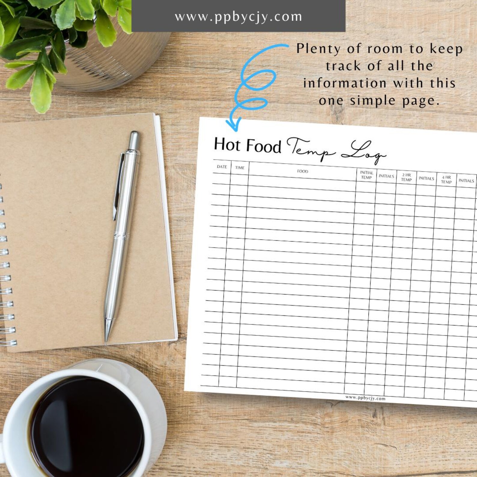 Hot Food Temp Log Printable Template | Instant Digital Download ...