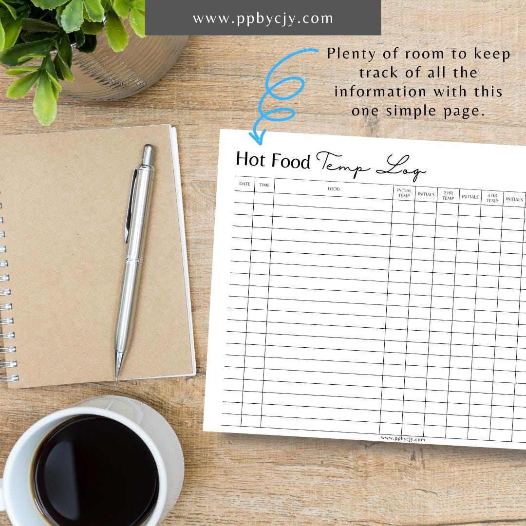 Hot Food Temp Log Printable Template | Instant Digital Download ...