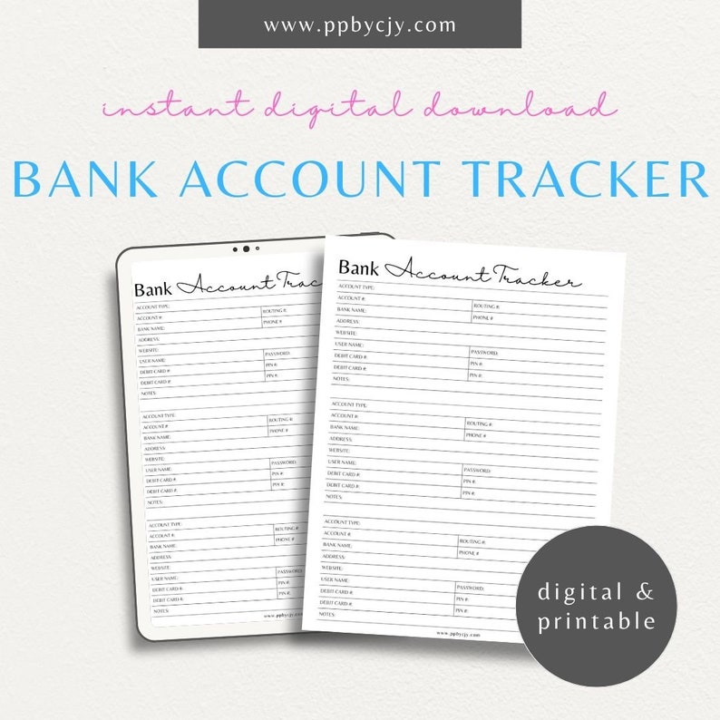 Bank Account List Financial Portfolio Management Organizer Personal ...