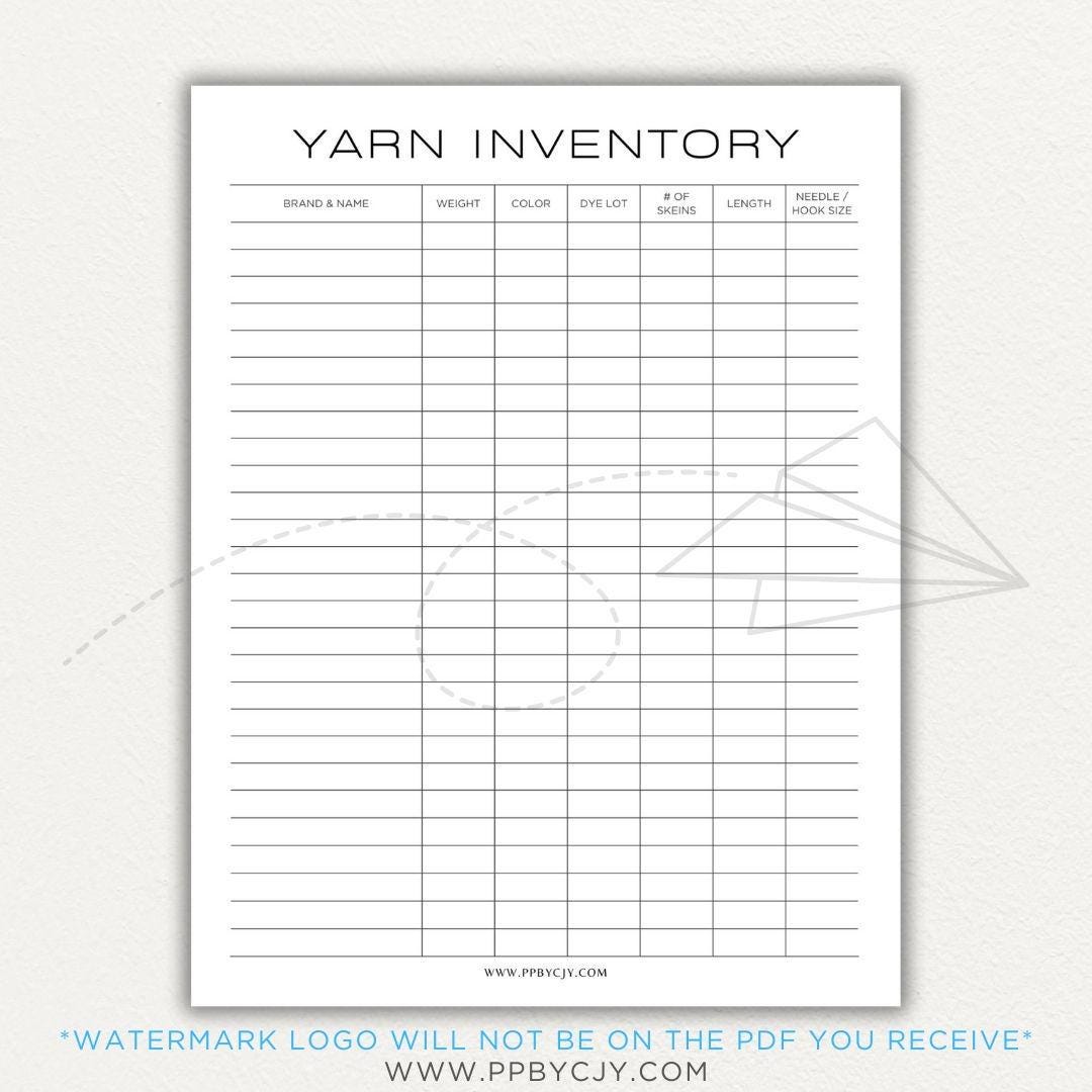 Yarn Stash Inventory Chart | Instant Digital Download | Knitting and ...