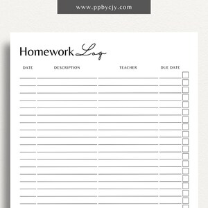 Homework Assignment Log Student Schoolwork Planner Daily Homework Task ...
