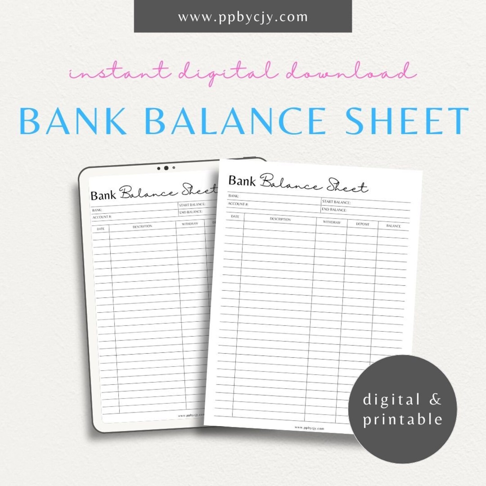 Bank Balance Accounting Sheet | Personal Financial Money Management ...