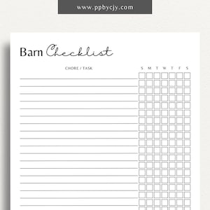 Barn Cleaning Checklist Printable | Equestrian Horse Stable Chore List ...