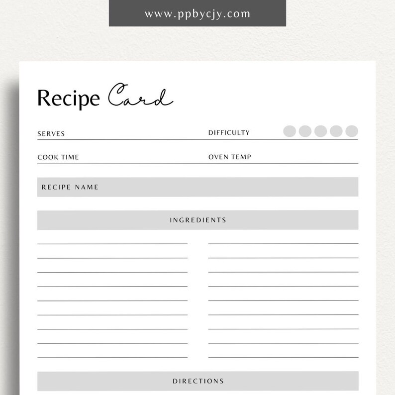 Recipe Card Binder Insert | Cooking Reference Sheet Organizer | Family ...