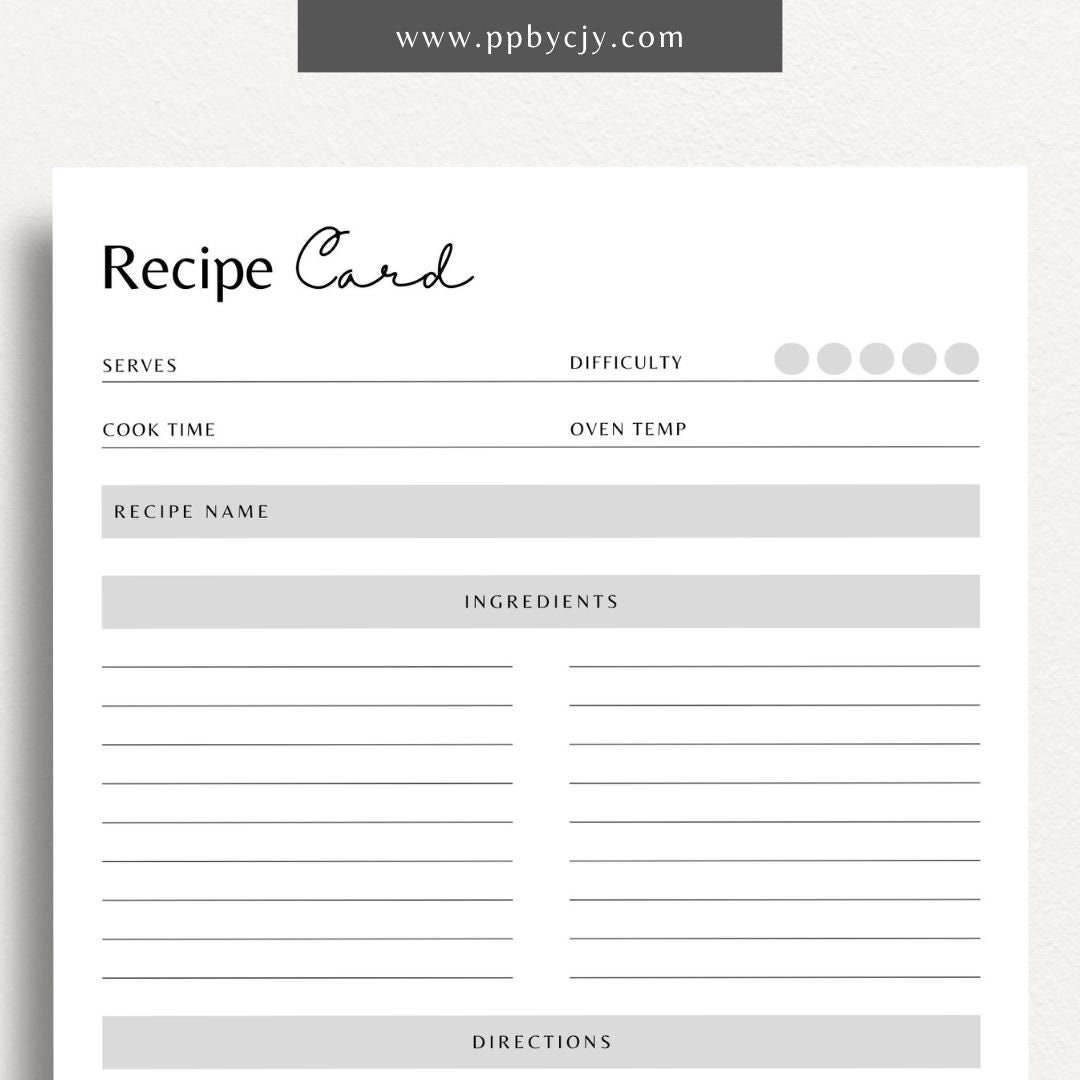 Recipe Card Binder Insert Cooking Reference Sheet Organizer Family ...