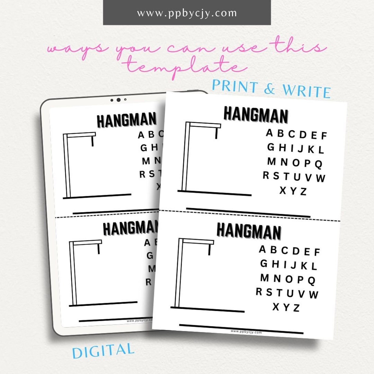 Hangman Game Printable Template | Digital Download | Classic Word Game ...