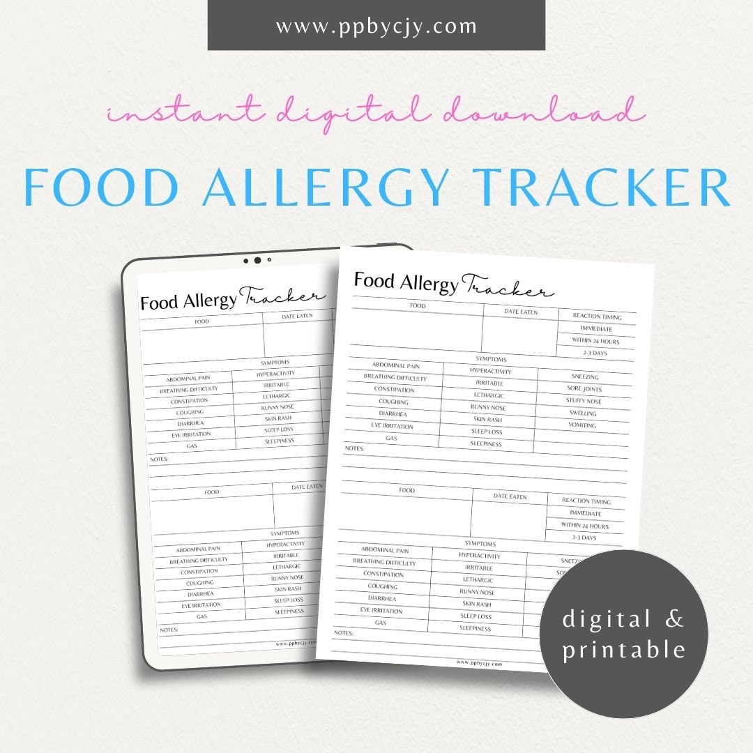 Food Allergy Reaction Tracker Food Sensitivity Log Allergen Exposure ...