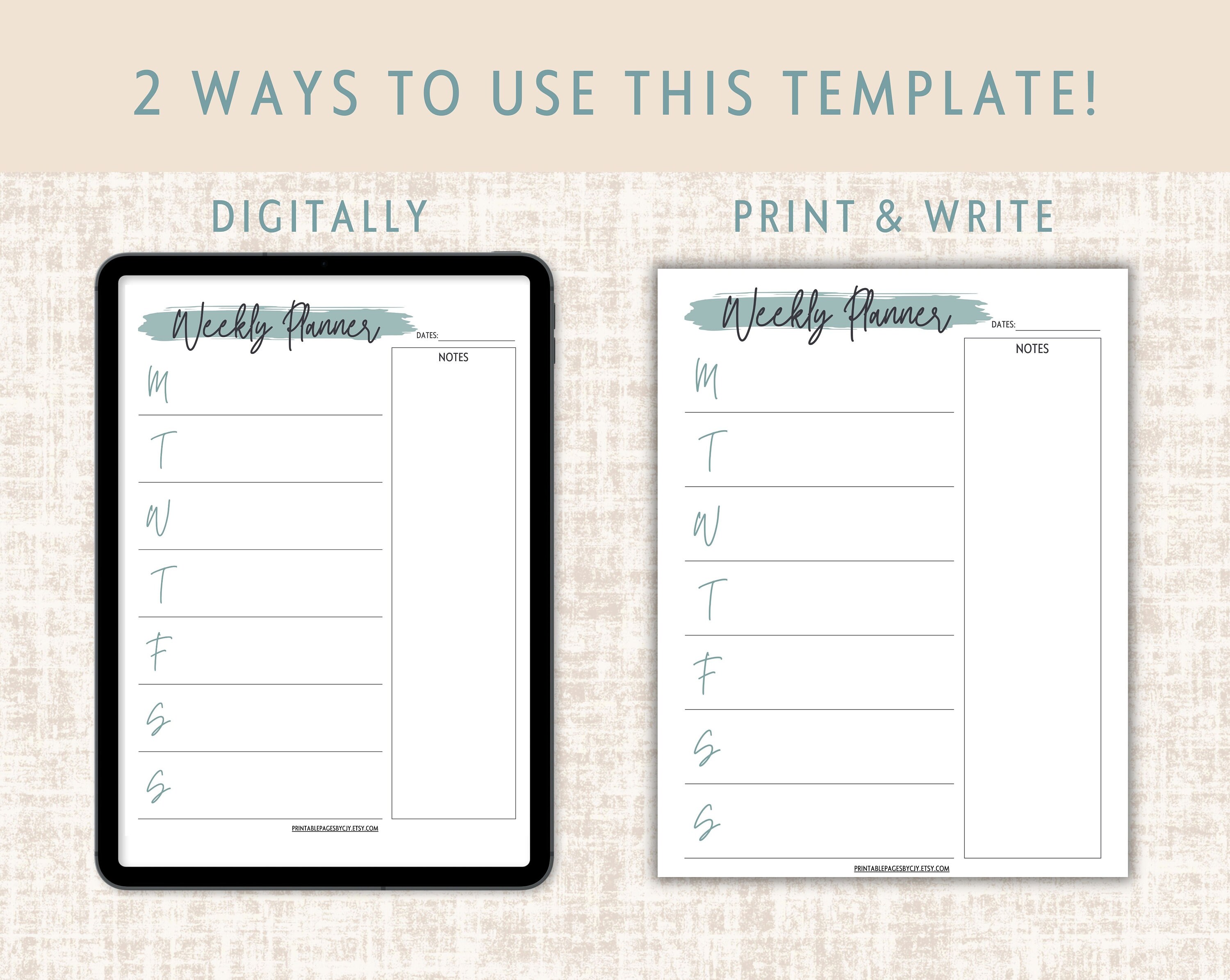 Undated Weekly Schedule Planner Printable Template Green Week at A ...