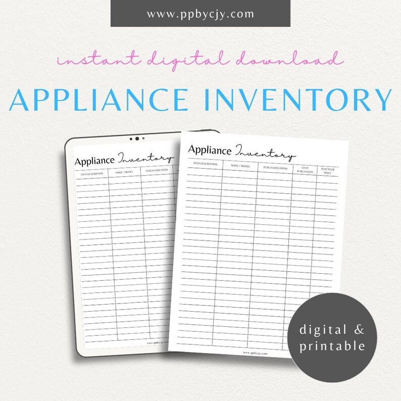 Home Appliance Inventory List Household Equipment Maintenance Log ...