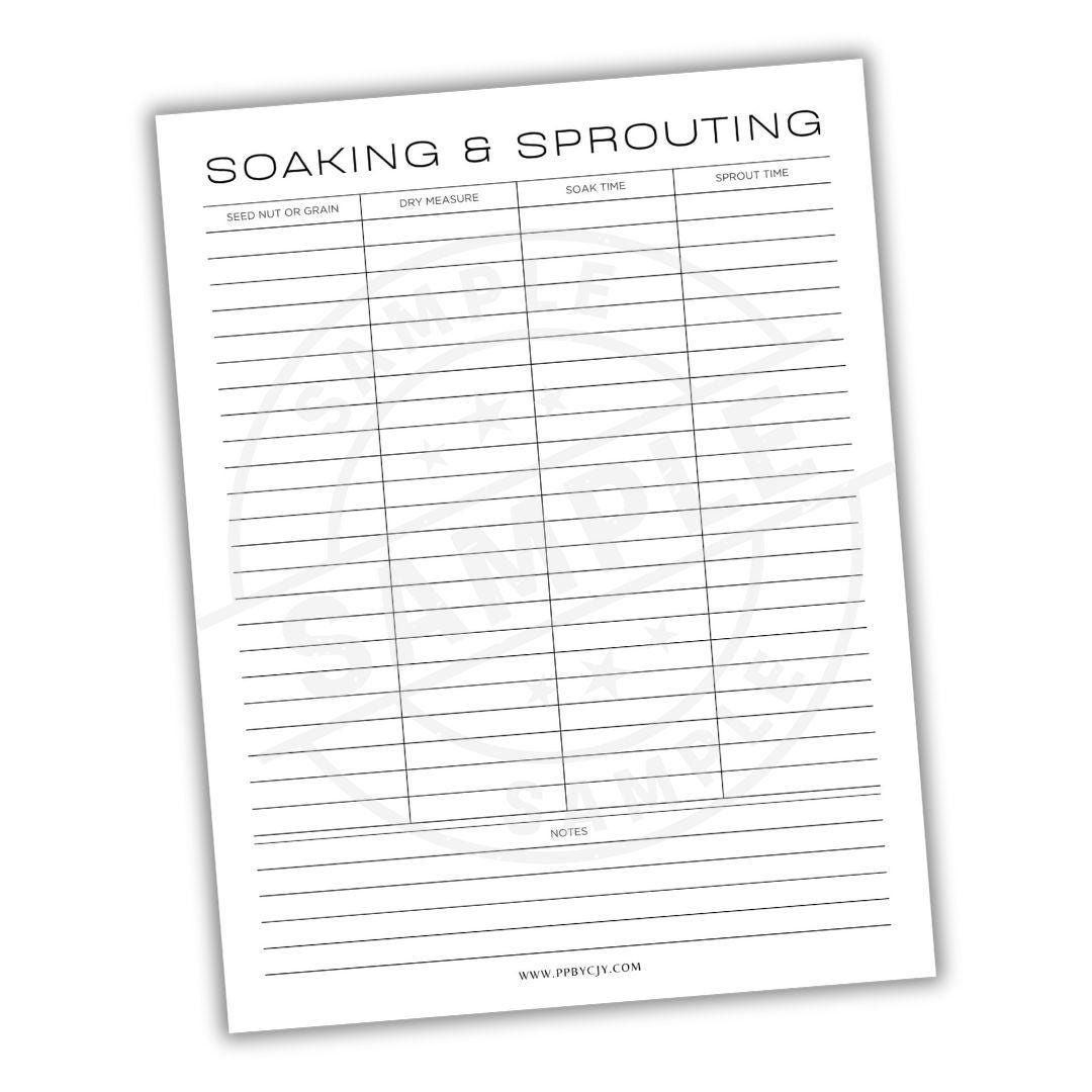 Soaking & Sprouting Log Printable PDF Template | Track Seed Soaking ...