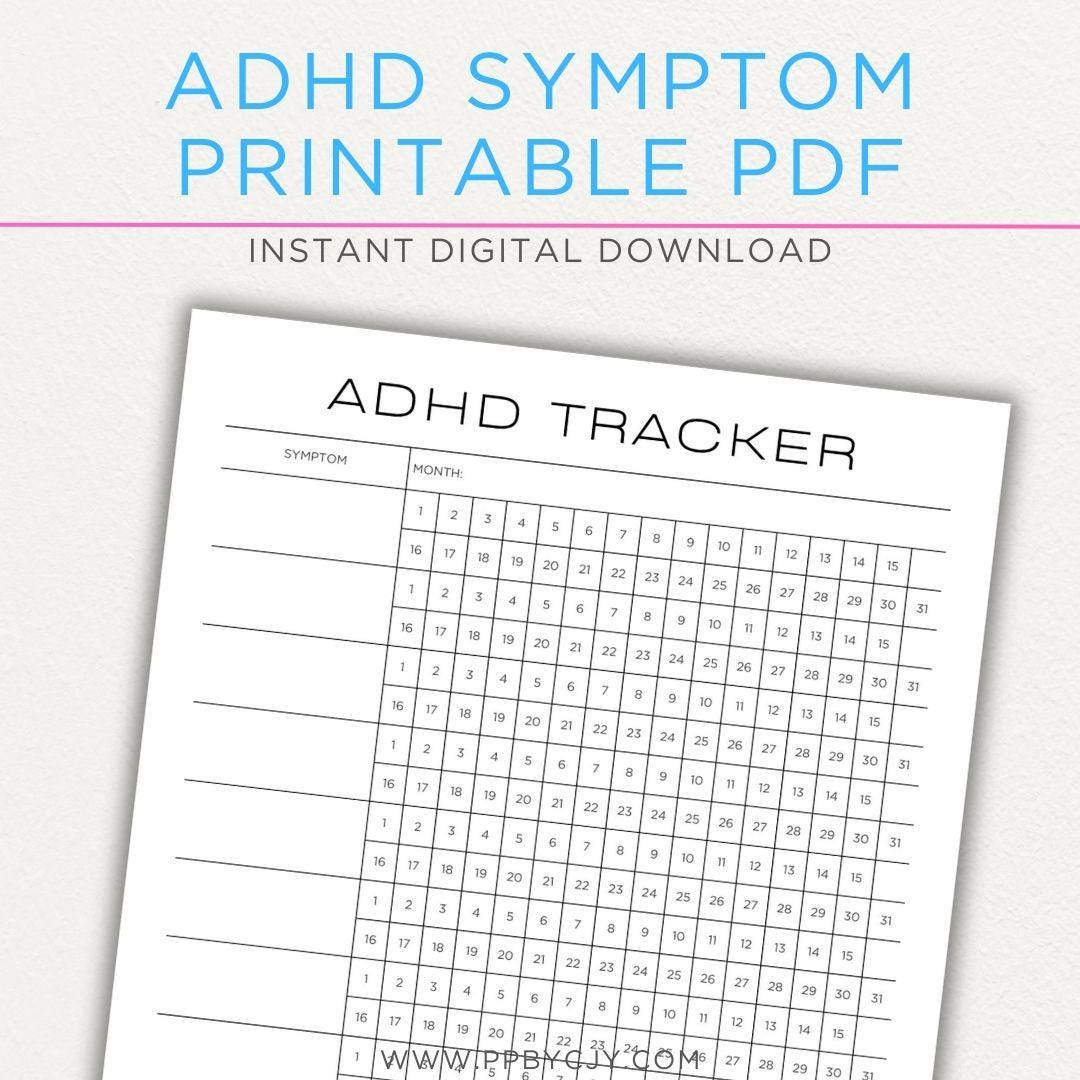 ADHD Symptom Tracker Printable | Daily & Weekly Log | Focus, Mood and ...
