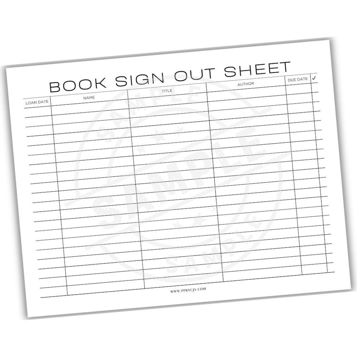 Book Sign-out Sheet Printable Template | Instant Digital Download ...