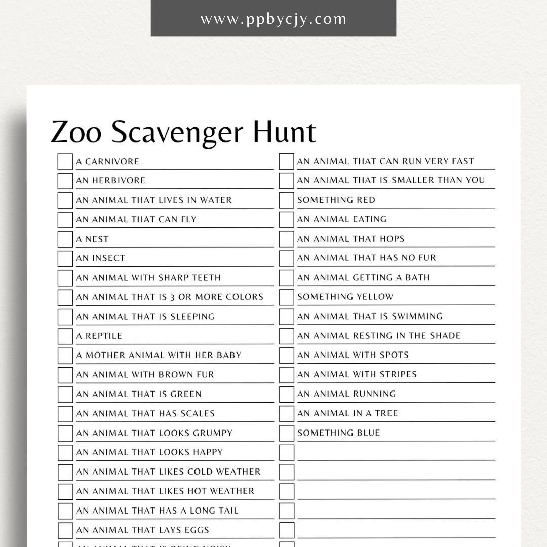 Zoo Adventure Scavenger Hunt for Kids Wildlife Exploration Game ...