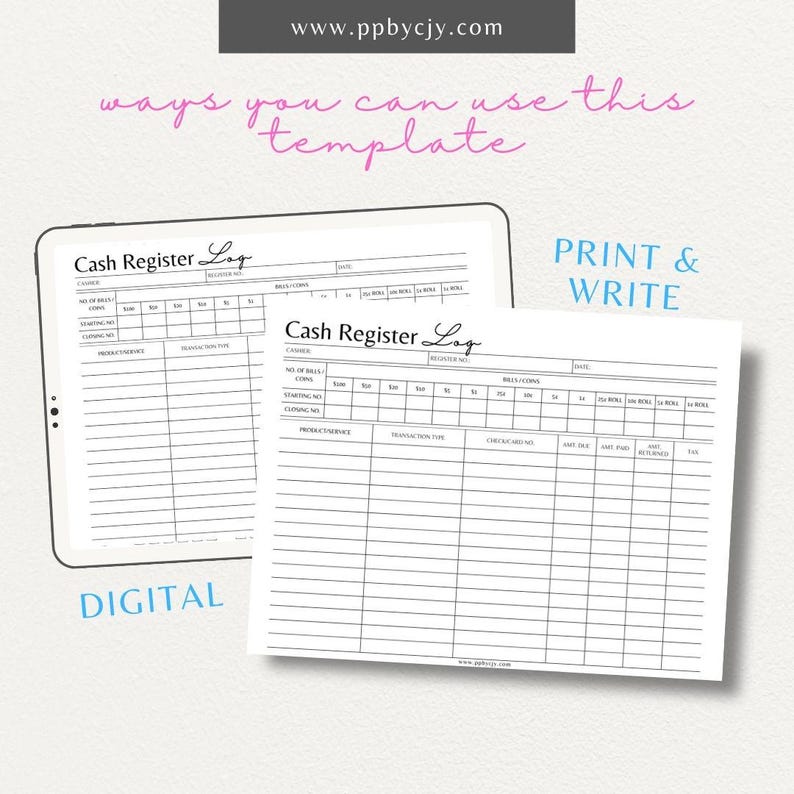 Cash Register Log Printable Template | Digital Download | Daily Sales ...