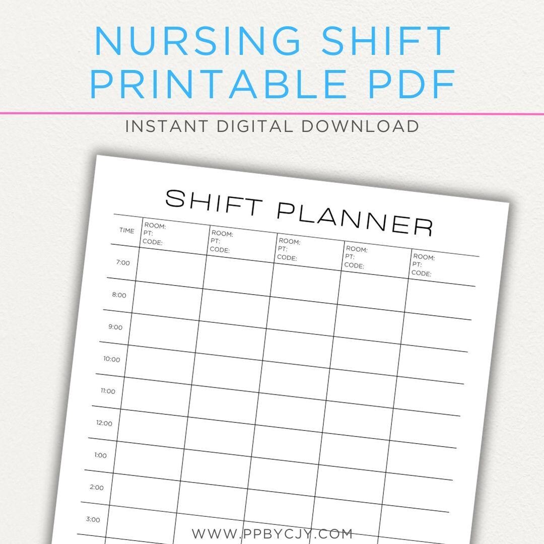 Nursing Shift Schedule Planner | Printable Weekly Nurse Shift Tracker ...