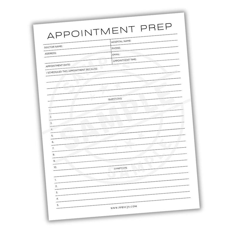 Appointment Preparation Sheet Printable Template | Digital Download ...