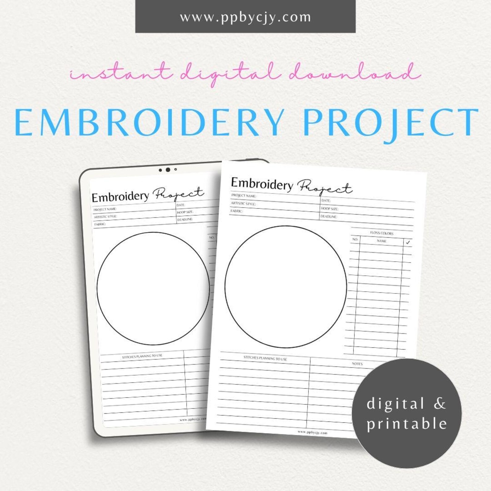 Embroidery Project Plan Printable Template | Digital Download ...