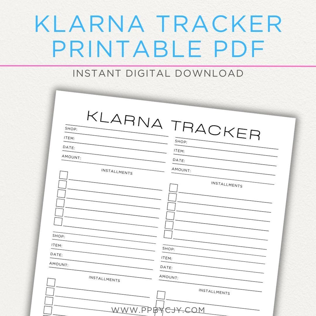 Klarna Tracker Printable | Payment and Installment Log | Buy Now Pay ...