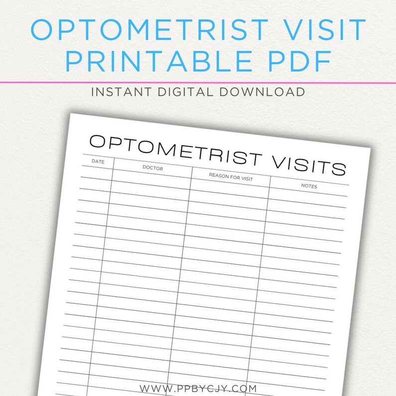 Optometrist Visit Tracker Printable | Eye Exam Log | Vision and ...