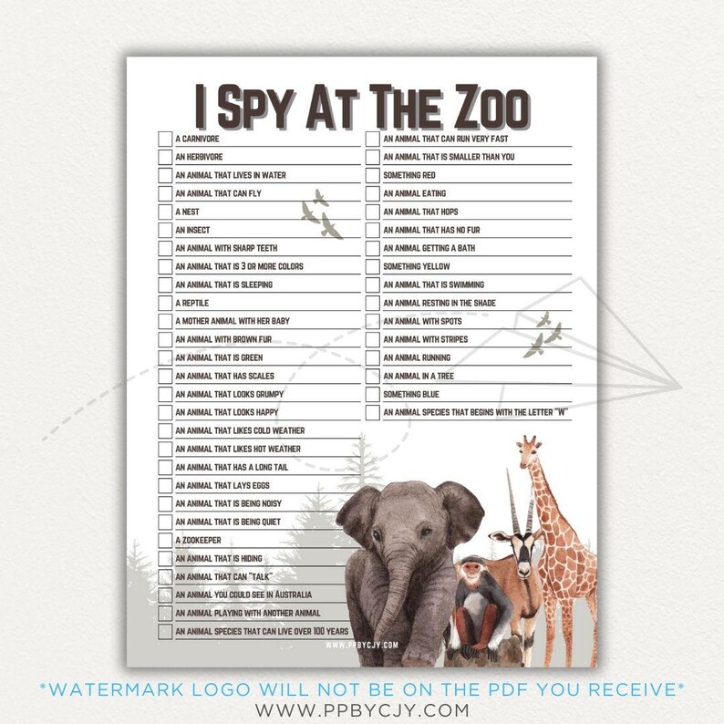 Zoo Adventure Scavenger Hunt for Kids | Printable Game | Instant ...