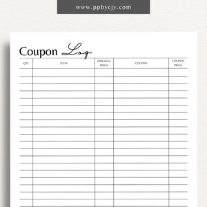Coupon Log Printable Template | Digital Download | Coupon Organizer ...