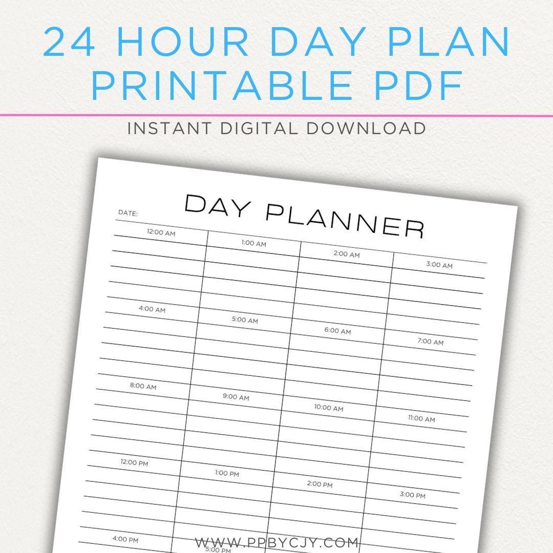 24-hour Day Planner Printable | Instant Digital Download | Hourly ...
