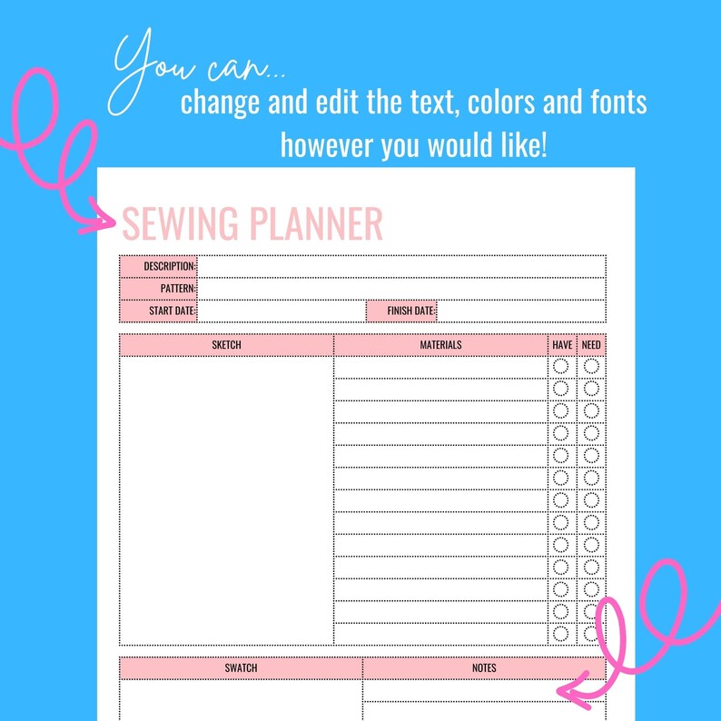 Sewing Planner Printable Sewing Tracker Sewing Project - Etsy