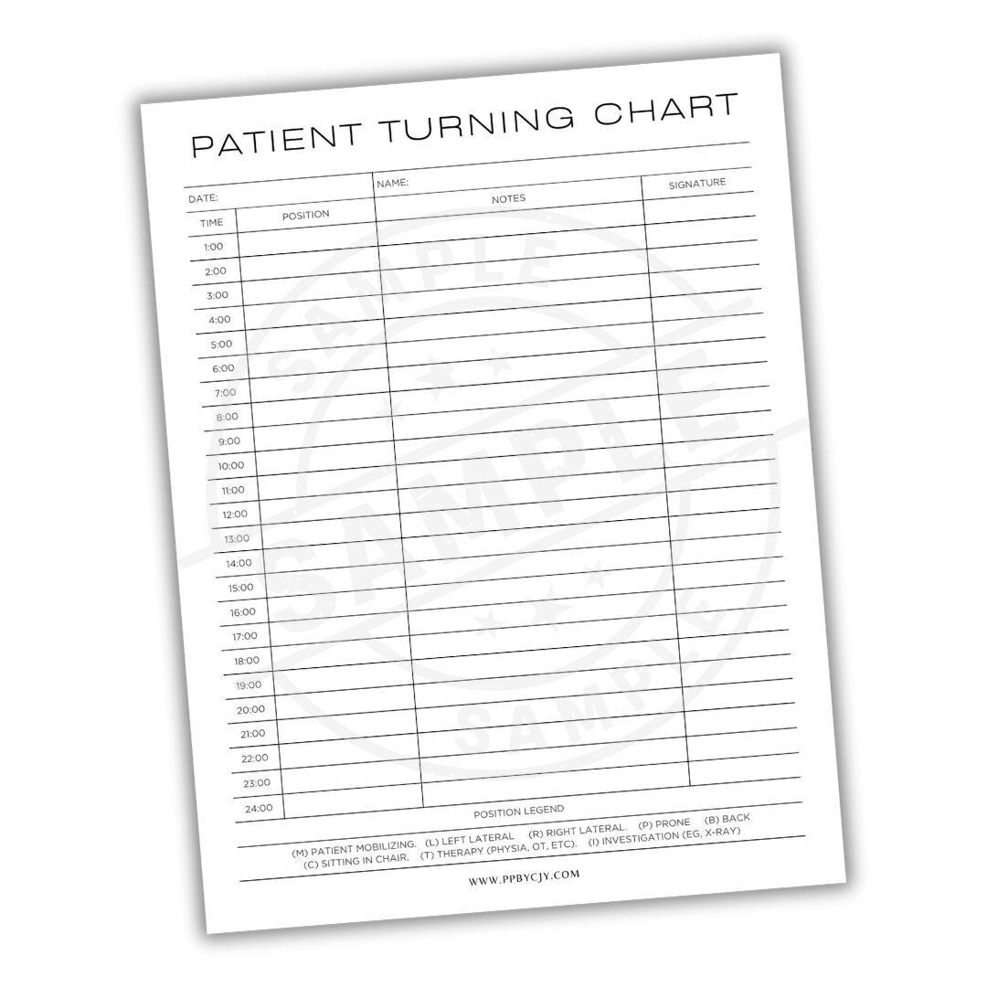 Patient Turning Chart Printable | Track Repositioning Times, Patient ...