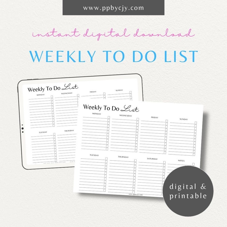 Weekly to Do List Planner Weekly Task Agenda Organizer Daily ...