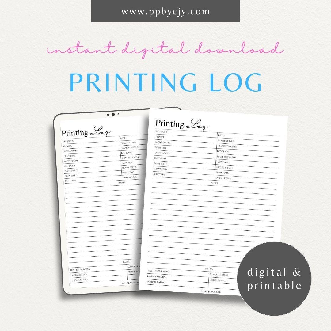 3D Printing Log Printable Template Digital Download Print Job Tracker ...