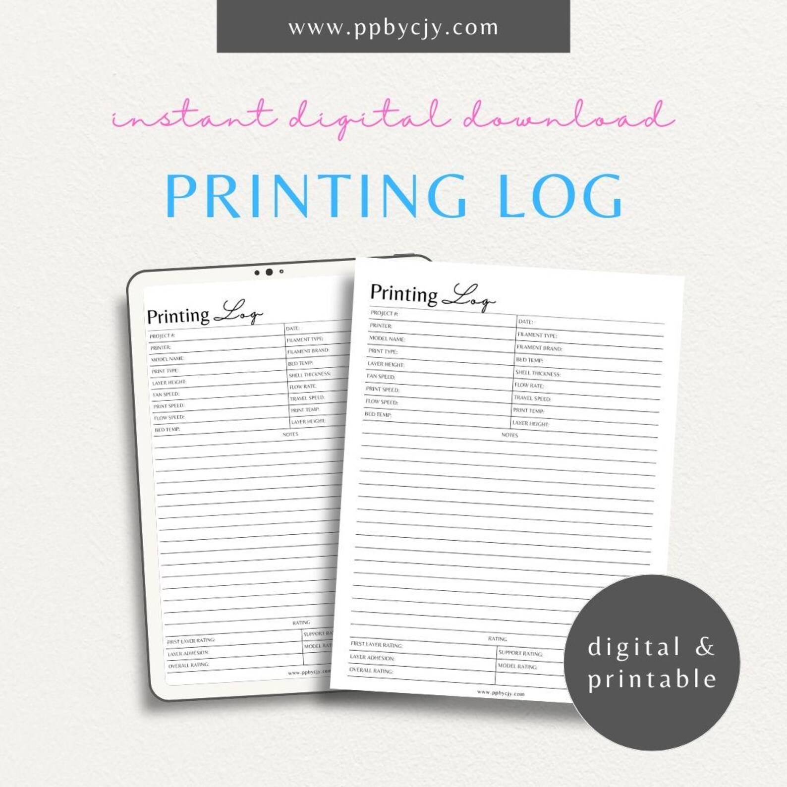 3D Printing Log Printable Template Digital Download Print Job Tracker ...