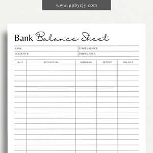 Bank Balance Accounting Sheet | Personal Financial Money Management ...