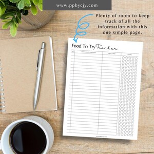Foods to Try Tracker Printable Template | Instant Digital Download ...