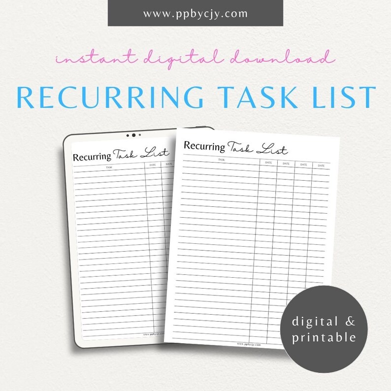 Recurring Task Checklist | Routine Task Chore Tracker | Monthly Task ...