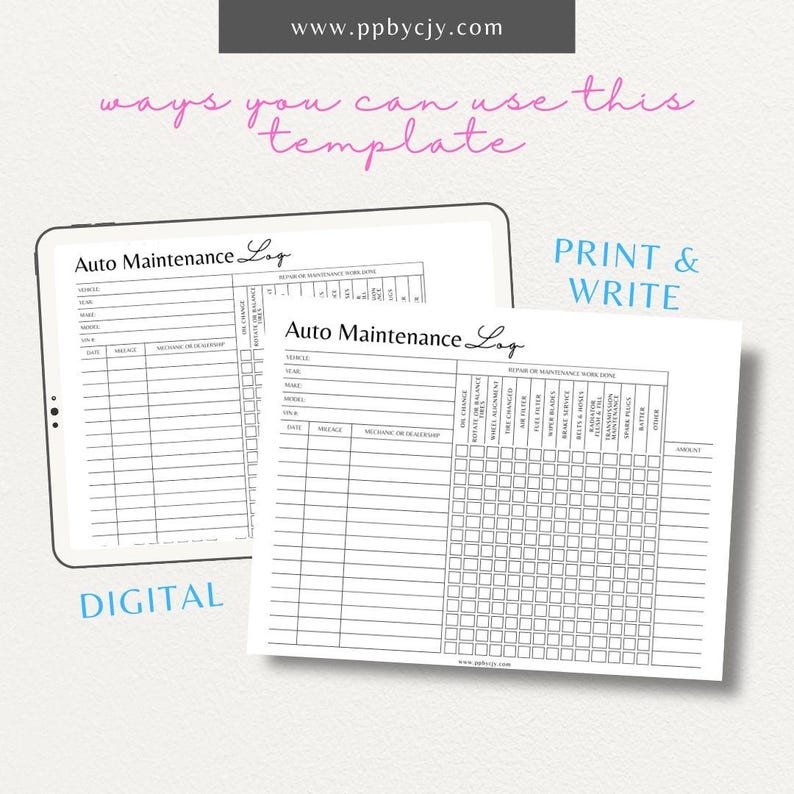 Automotive Maintenance Log Printable Car Maintenance Tracker Vehicle ...